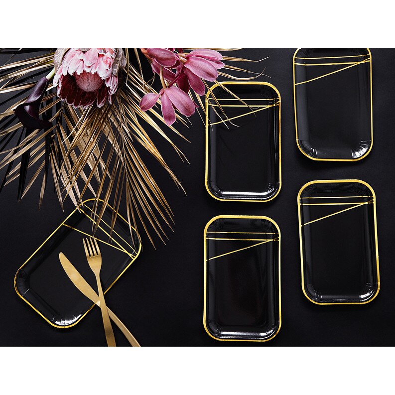 Set 6 platouri din carton, Deco, Negru/Auriu, 22 x 13,5cm - eMAG.ro
