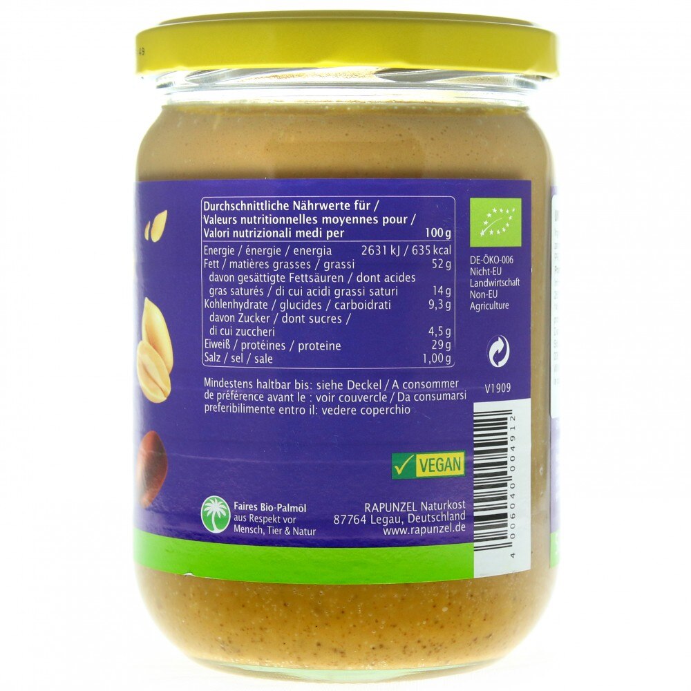Unt de arahide crocant vegan bio, 500g, Rapunzel - eMAG.ro