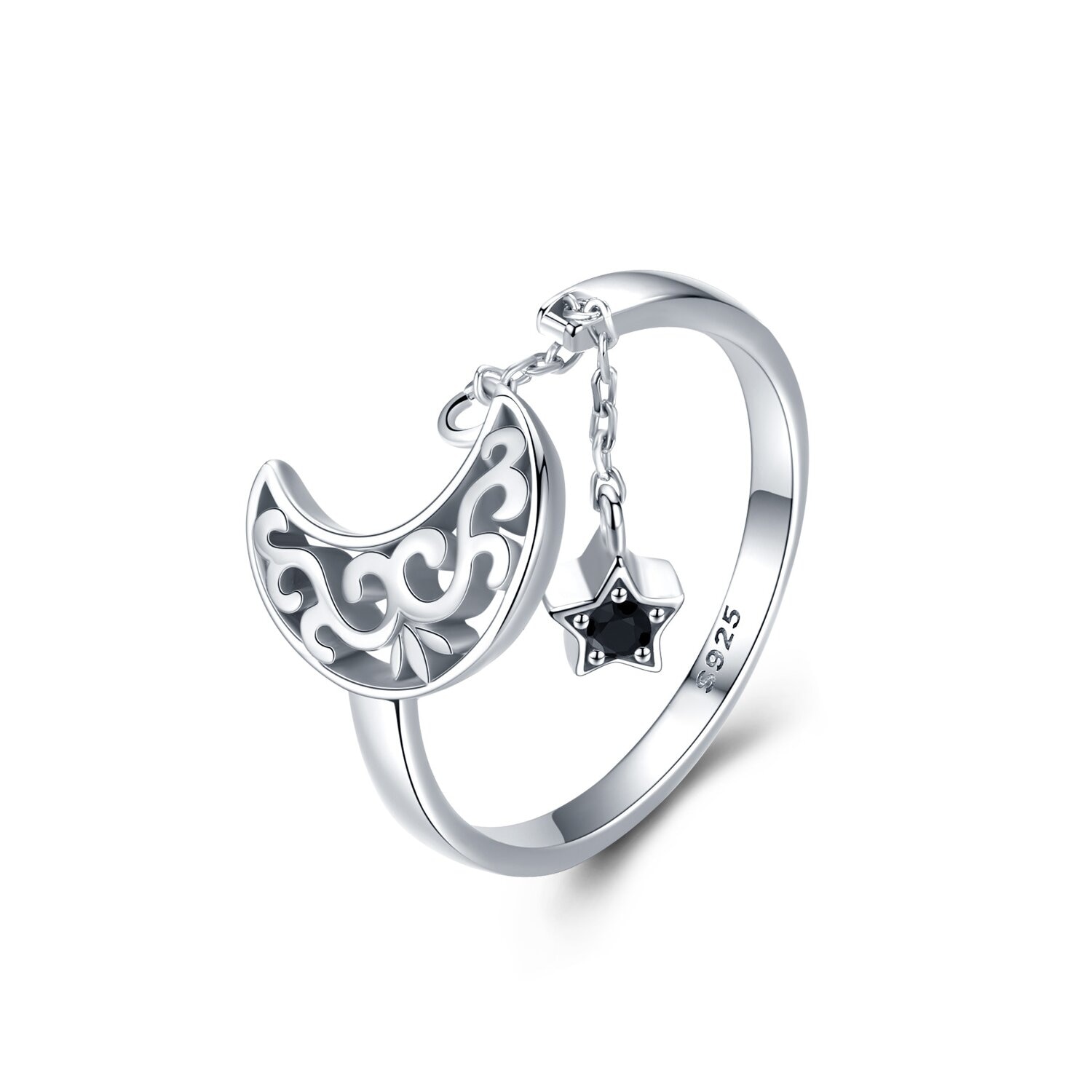 Inel reglabil din argint Black Moon and Stars - eMAG.ro