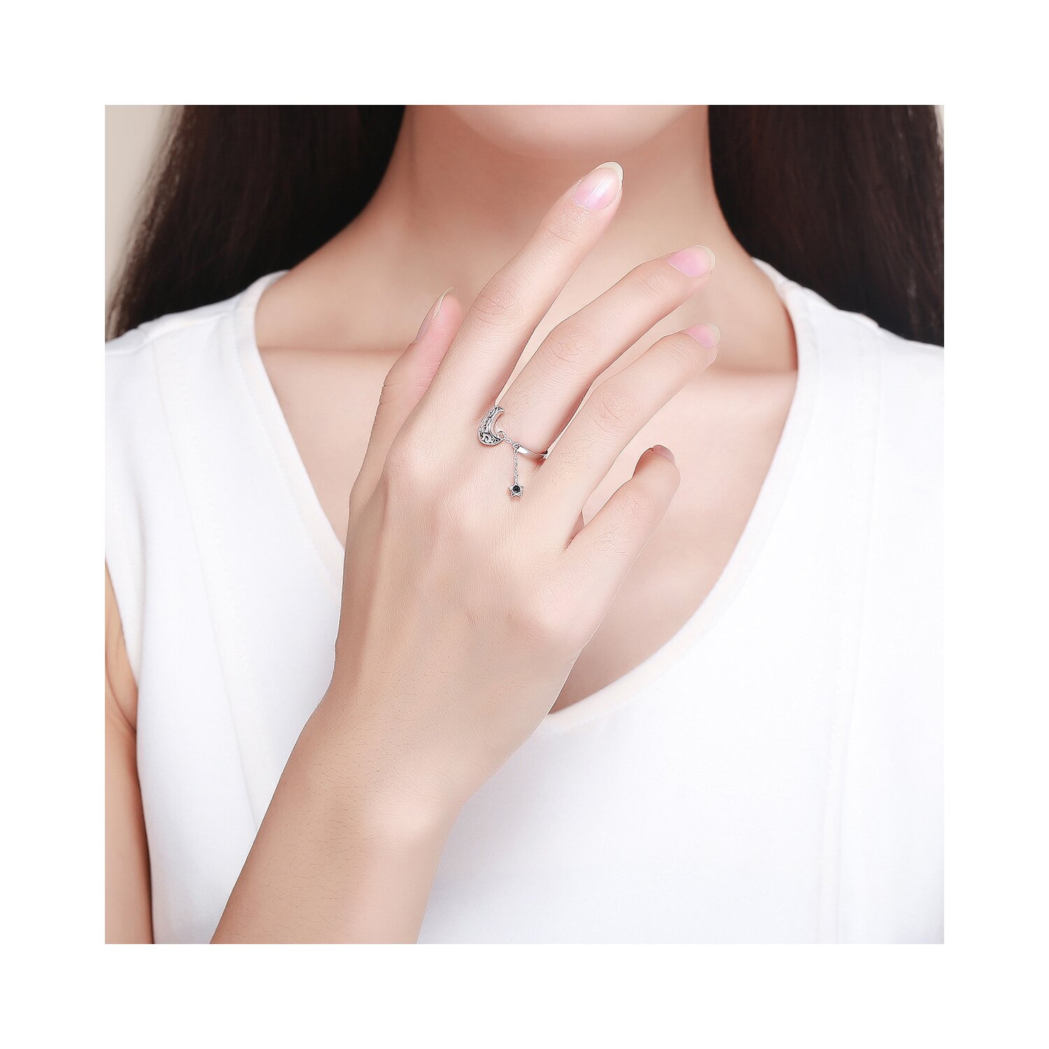 Inel reglabil din argint Black Moon and Stars - eMAG.ro