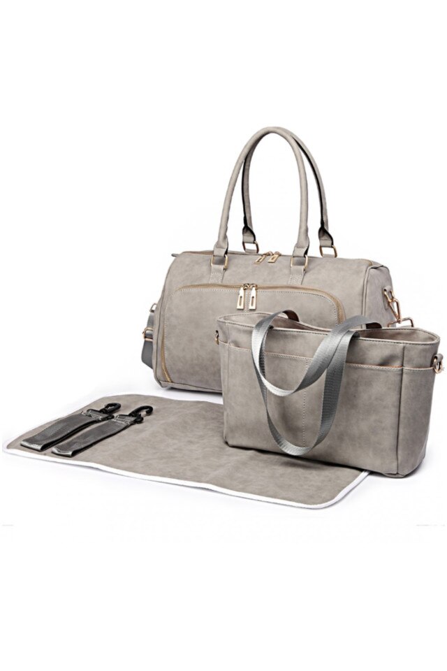 Set Geanta de Maternitate Miss Lulu din Piele ecologica Gri - eMAG.ro