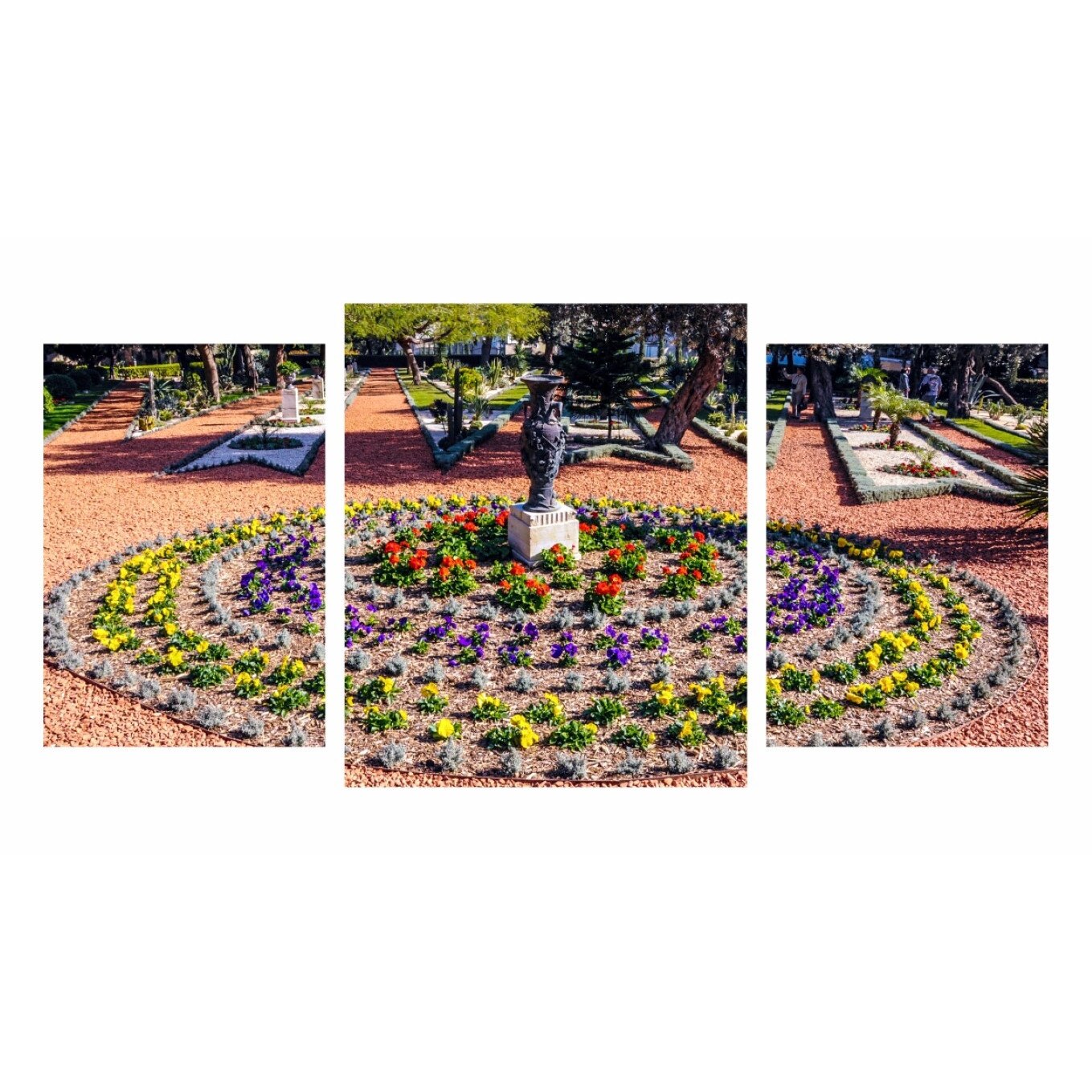 Set 3 tablouri multicanvas Gradinile Bahai, 60x125 cm - eMAG.ro