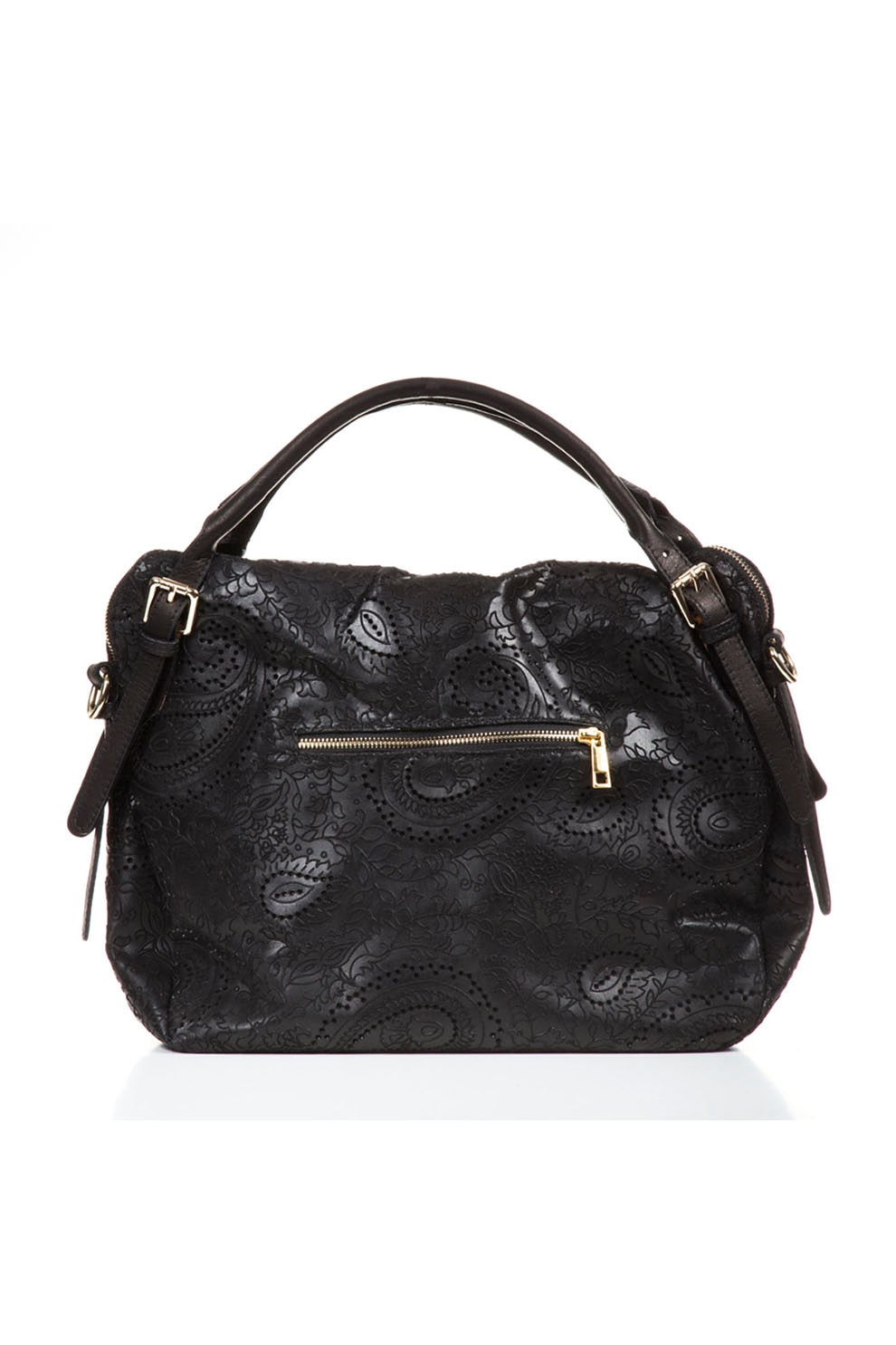 Lucca Baldi, Кожена чанта Cortona с перфорации, Черен - eMAG.bg