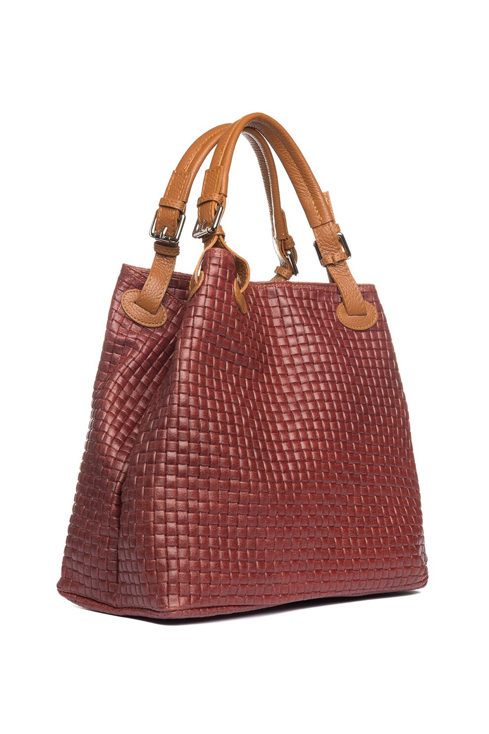 Lucca Baldi, Кожена чанта Fosdinovo с плетен дизайн, Коняк - eMAG.bg