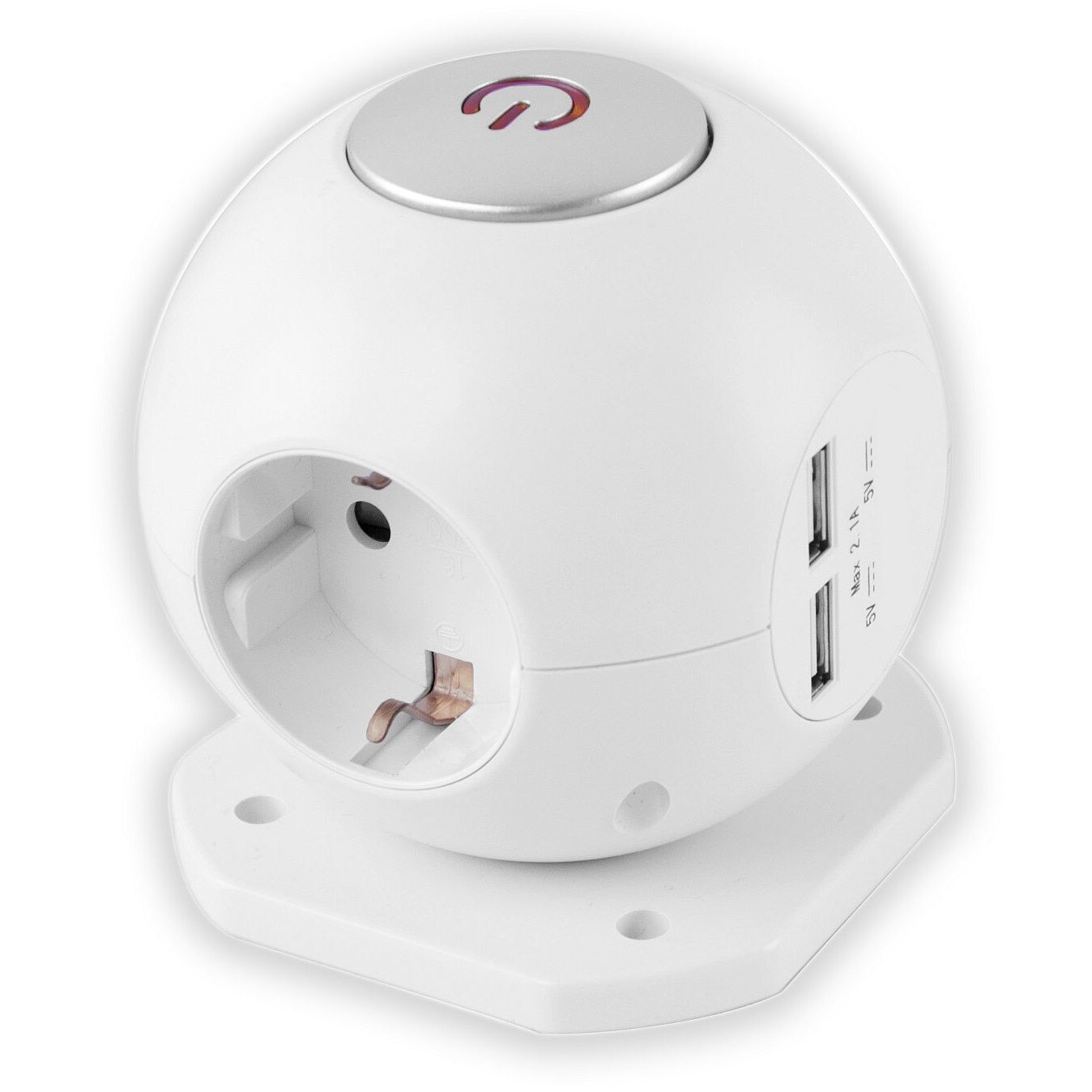 Prelungitor Entac PowerBall, forma minge, 3 prize Schuko, 2x2.1A, port ...