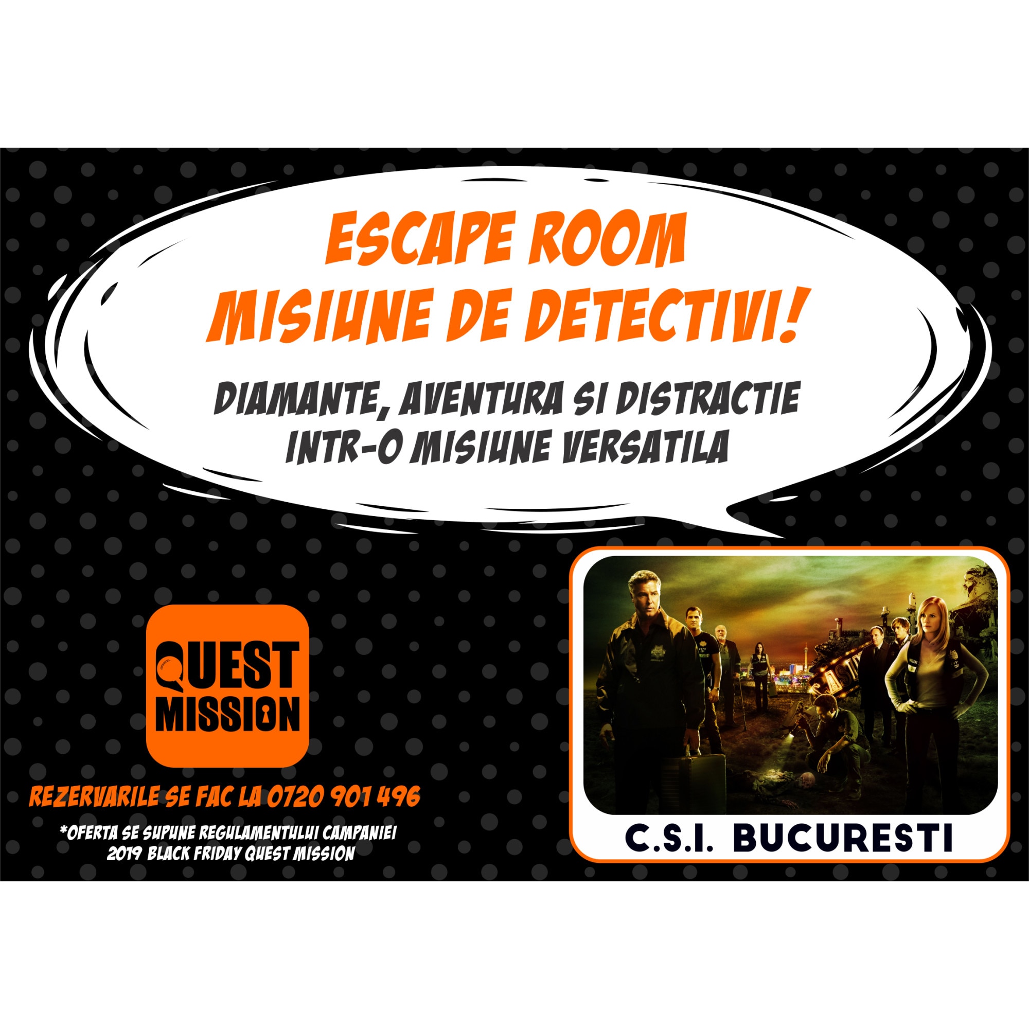 Quest Mission, bilet acces 4 persoane Escape Room, CSI Bucuresti (60 ...