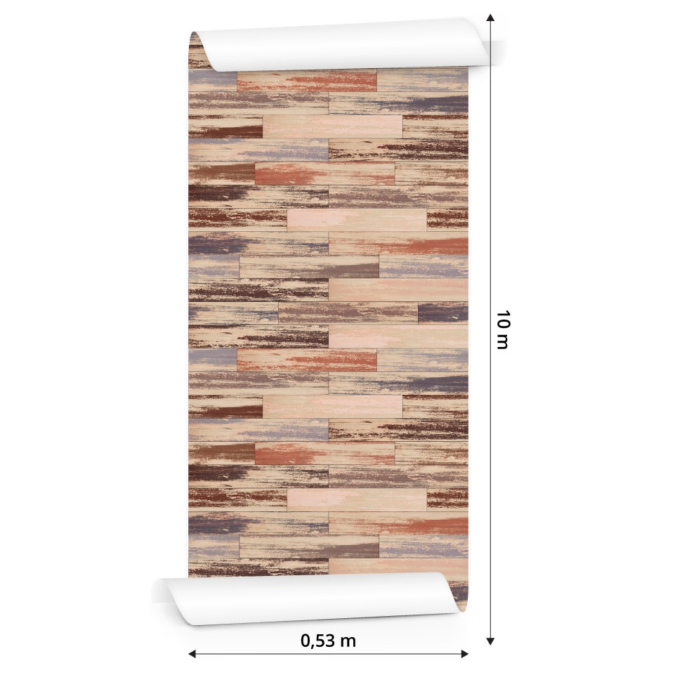 Tapet Scanduri din Lemn Colorate Stil Retro 53cm x 10m - eMAG.ro