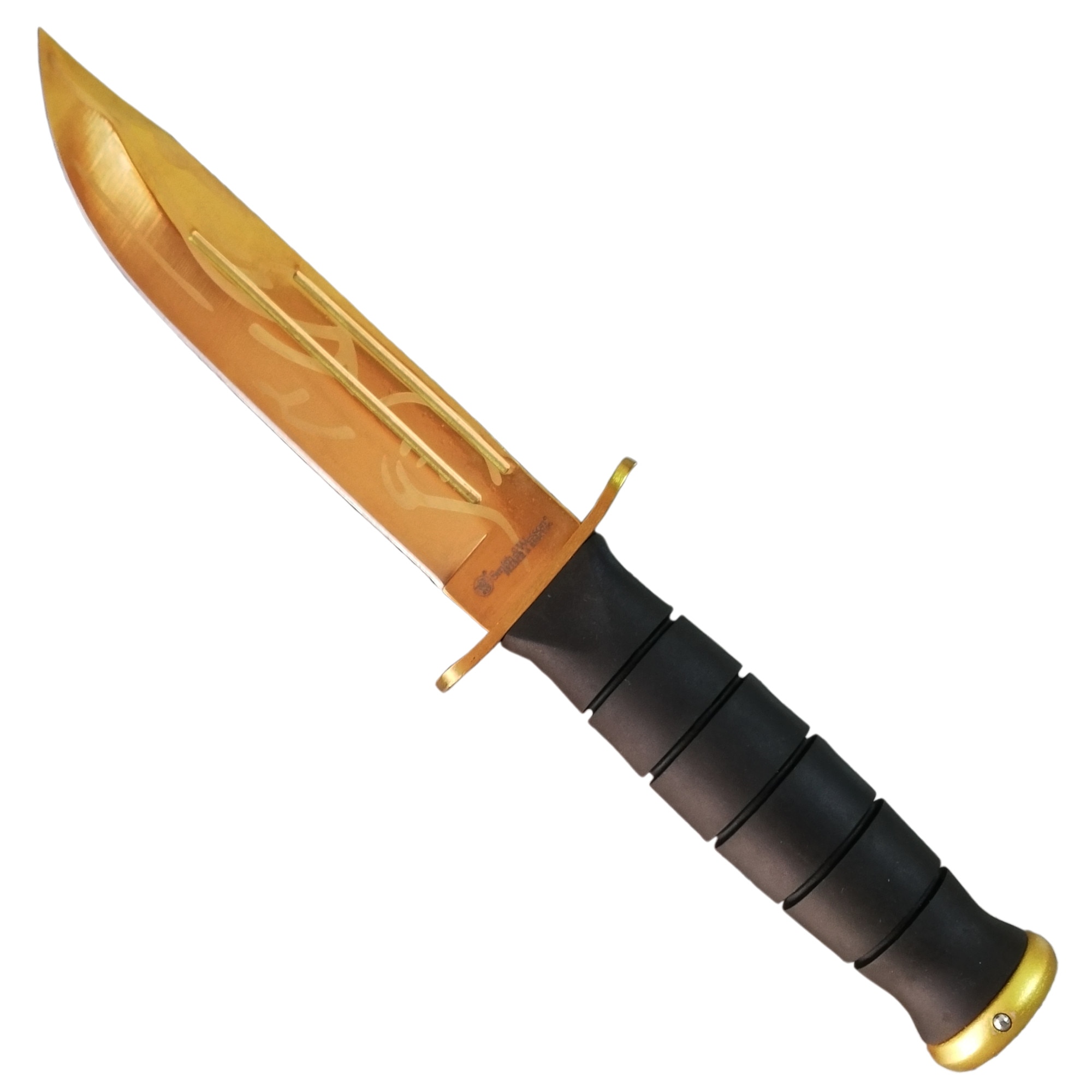 Cutit tip baioneta cu maner ergonomic, Bowie knife, lama aurie ...
