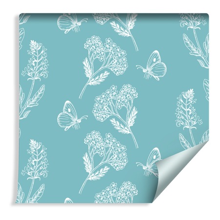 Tapet Ierburi si Fluturi pe un Fundal Turcoaz 53cm x 10m - eMAG.ro