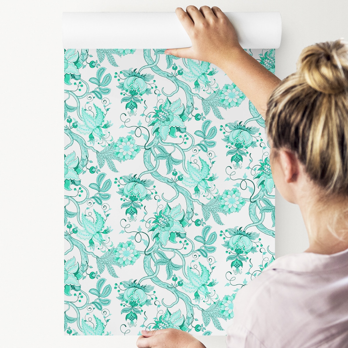 Tapet Desen Vegetal Turcoaz Frumos, Fototapet 53cm x 10m - eMAG.ro