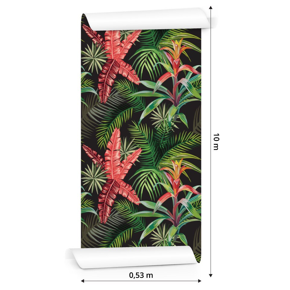 Tapet Frunze de Palmier si Flori Exotice, Fototapet 53cm x 10m - eMAG.ro