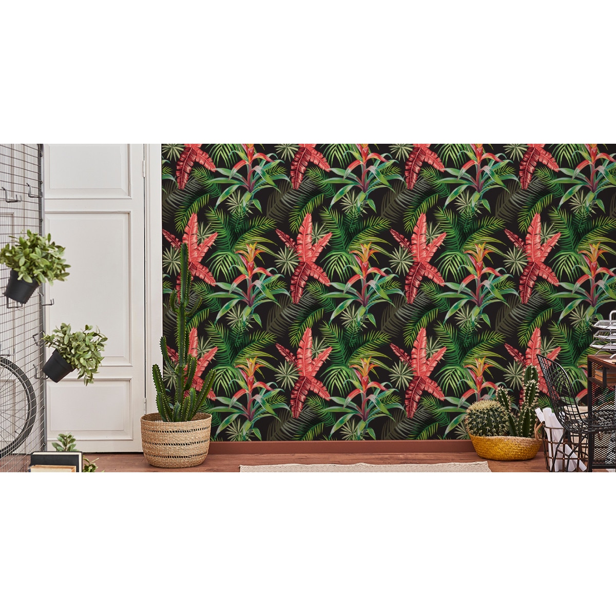 Tapet Frunze de Palmier si Flori Exotice, Fototapet 53cm x 10m - eMAG.ro