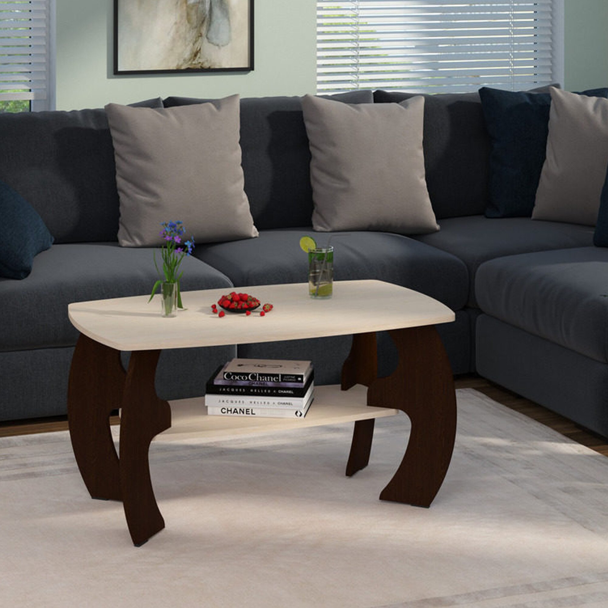 Masa Cafea, MALVA, 100x60x52cm, Wenge/Mesteacan - eMAG.ro