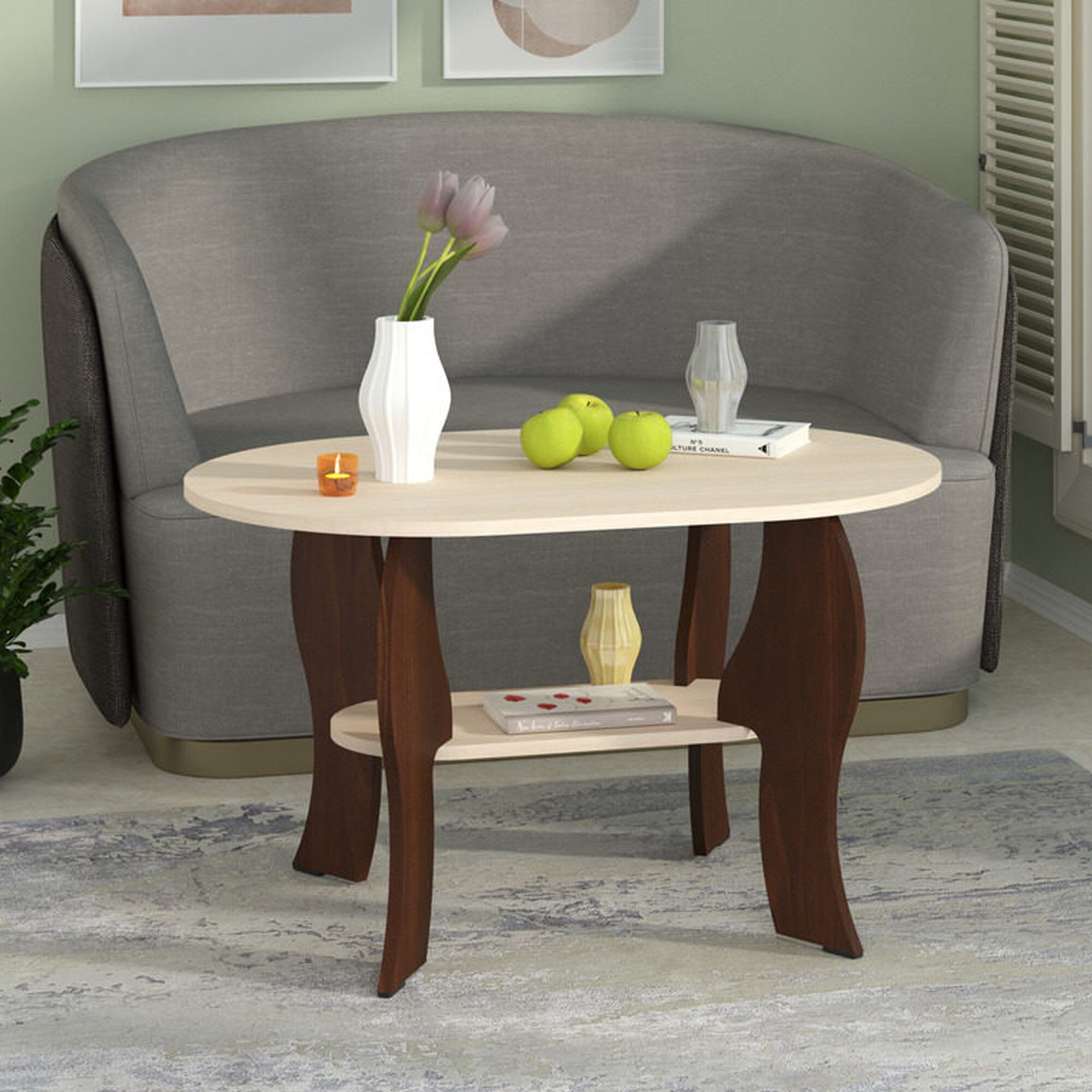 Masa Cafea, SONATA, 90x60x52cm, Wenge / Mesteacan - eMAG.ro