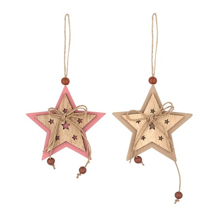 Set 2 stelute gravate din lemn, cu accesorii naturale si sfoara, 7 cm ...