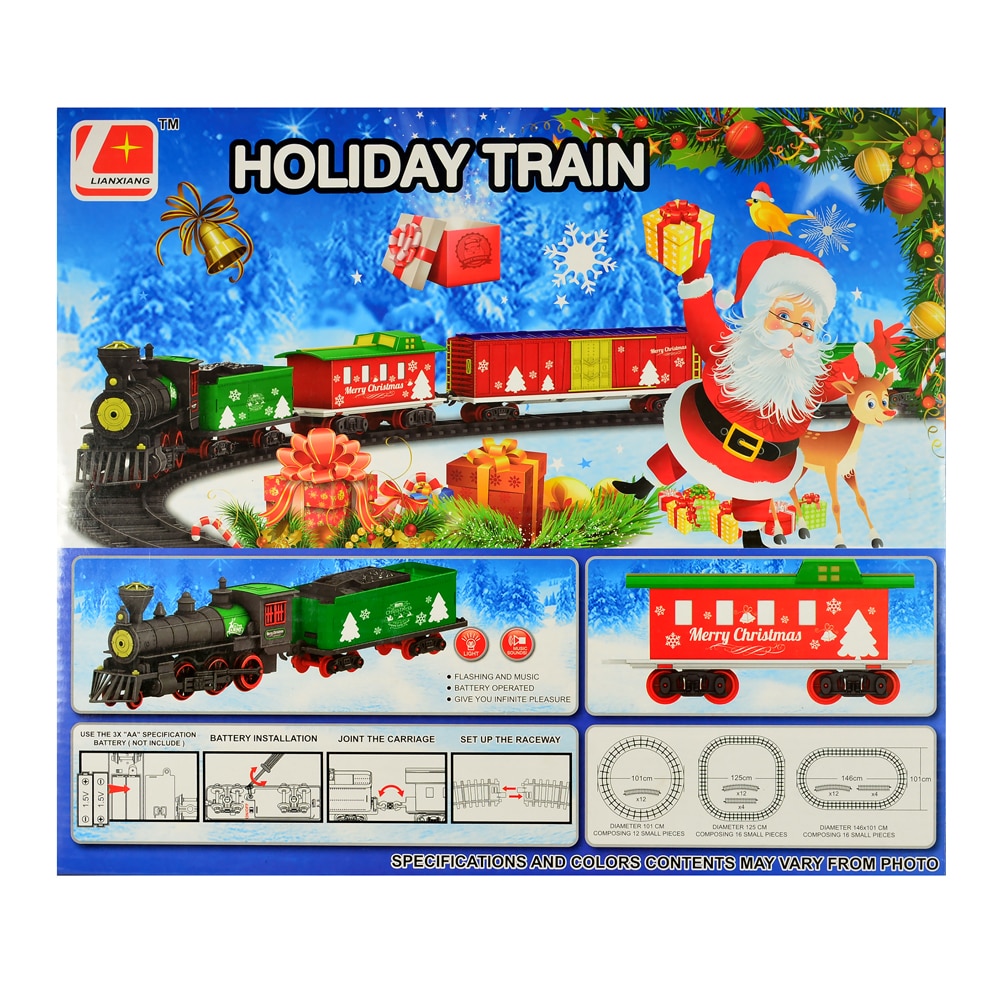 Trenuletul electric al lui Mos Craciun cu 4m sina, lumini si sunete ...