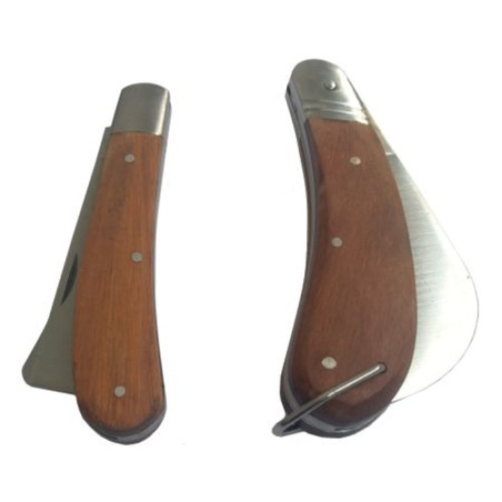 Set 2 cutite pentru altoit, cutit curbat, cutit drept, fete maner lemn ...