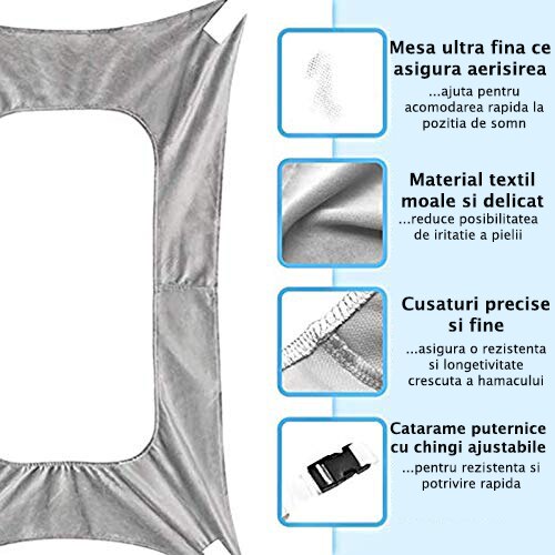 Hamac pentru paturi de bebelusi, Aexya, Gri, 87 x 51 cm - eMAG.ro