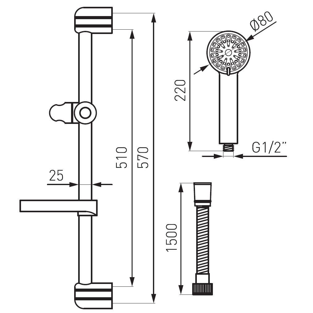 Set dus reglabil cu baterie termostatata Ferro, Suport culisant, Para ...