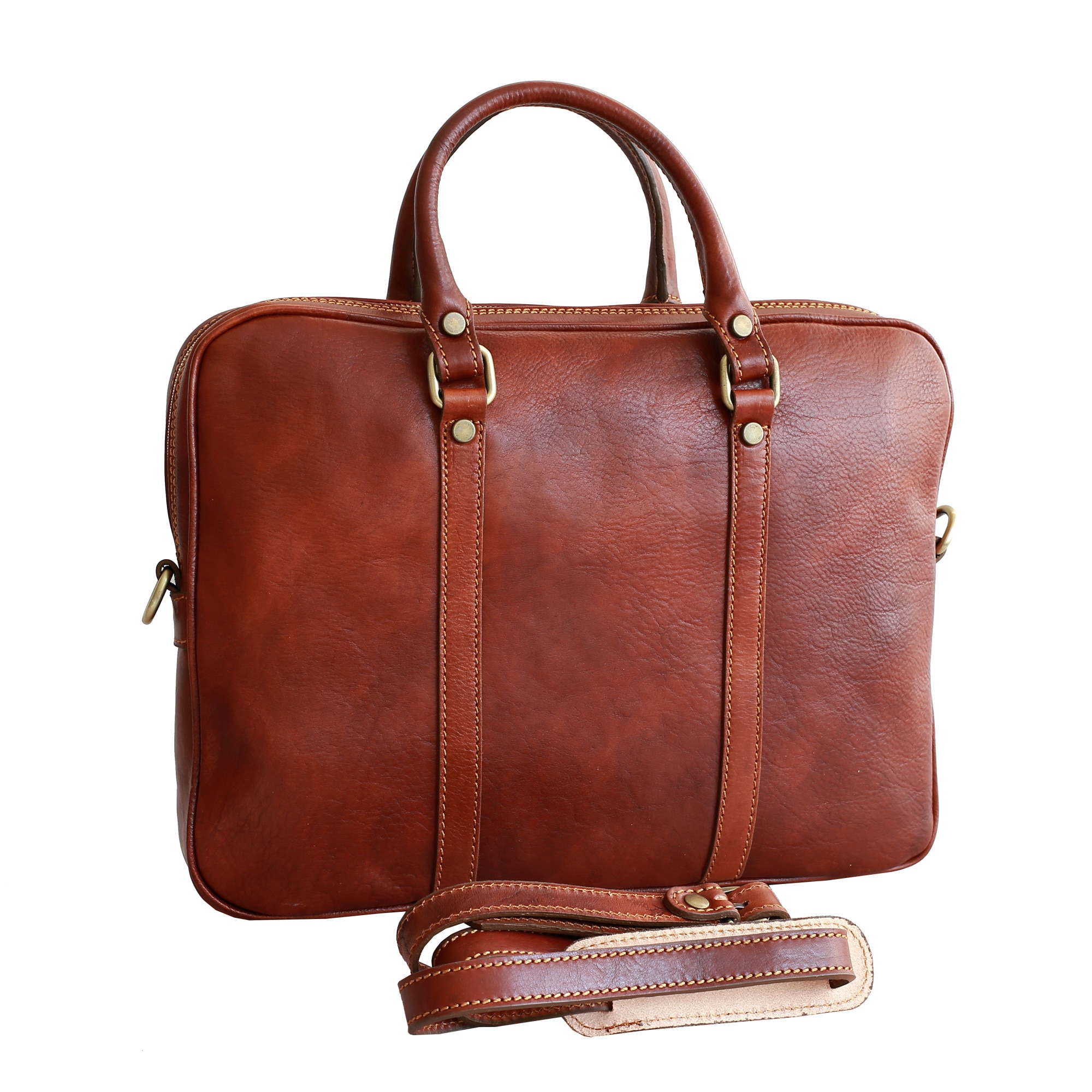 Geanta dama laptop, piele naturala, coniac, SS142A - eMAG.ro