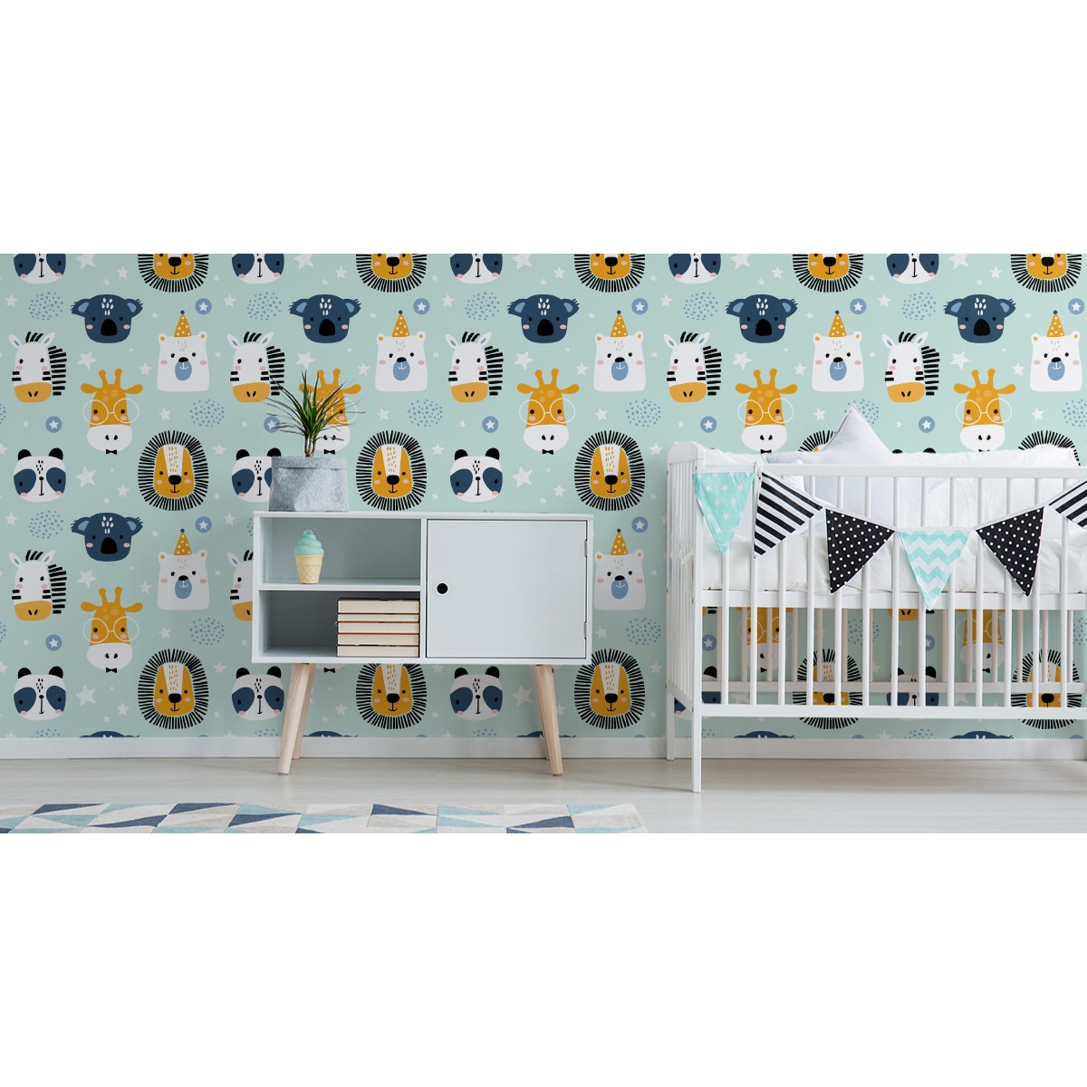 Tapet Copii Animale Vesele pe un Fundal Deschis cu Stelute 53cm x 10m ...