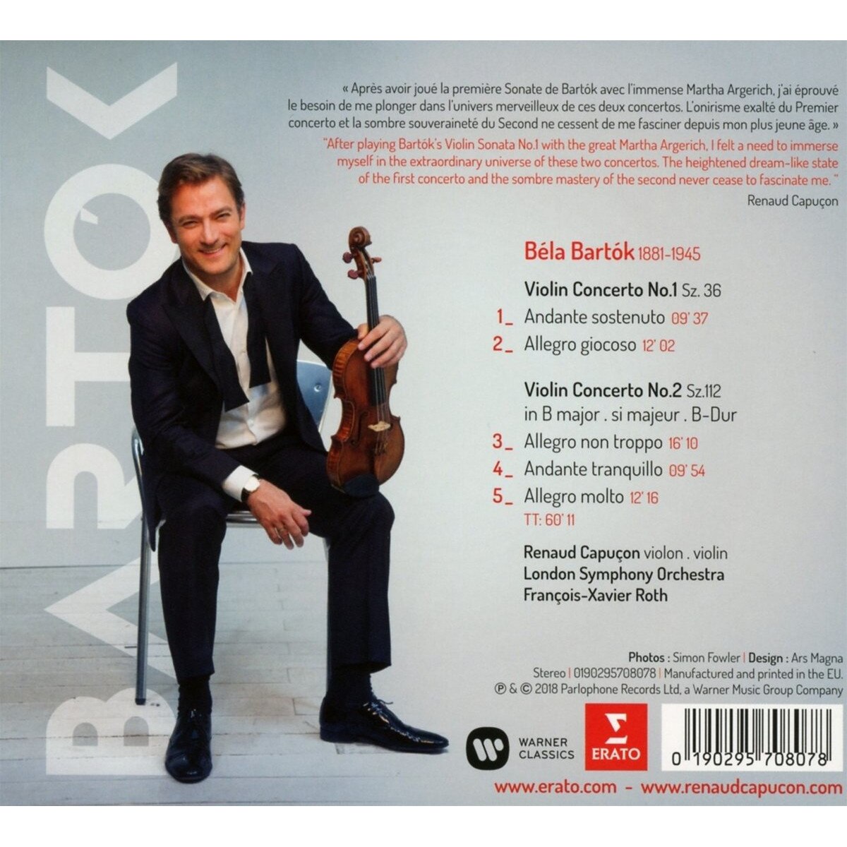 Renaud Capucon - Bartok: Violin Concertos Nos. 1 & 2 - CD - eMAG.ro