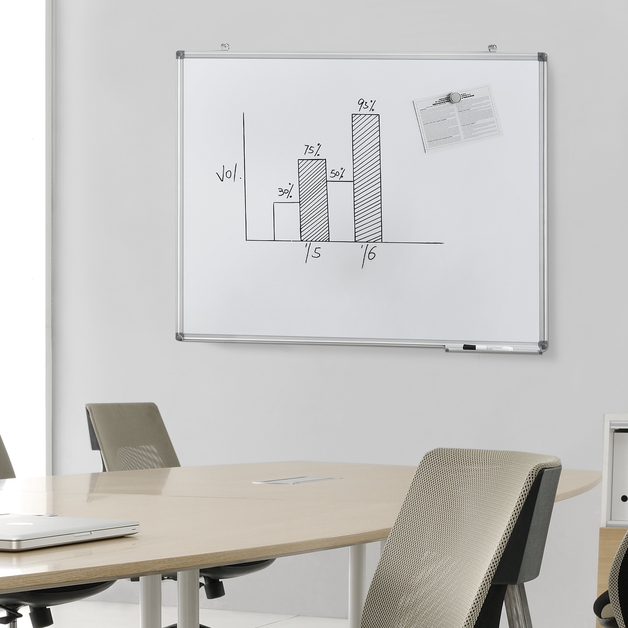 Tabla magnetica alba Whiteboard, pro.tec, 100 x 80 cm, aluminiu/metal ...