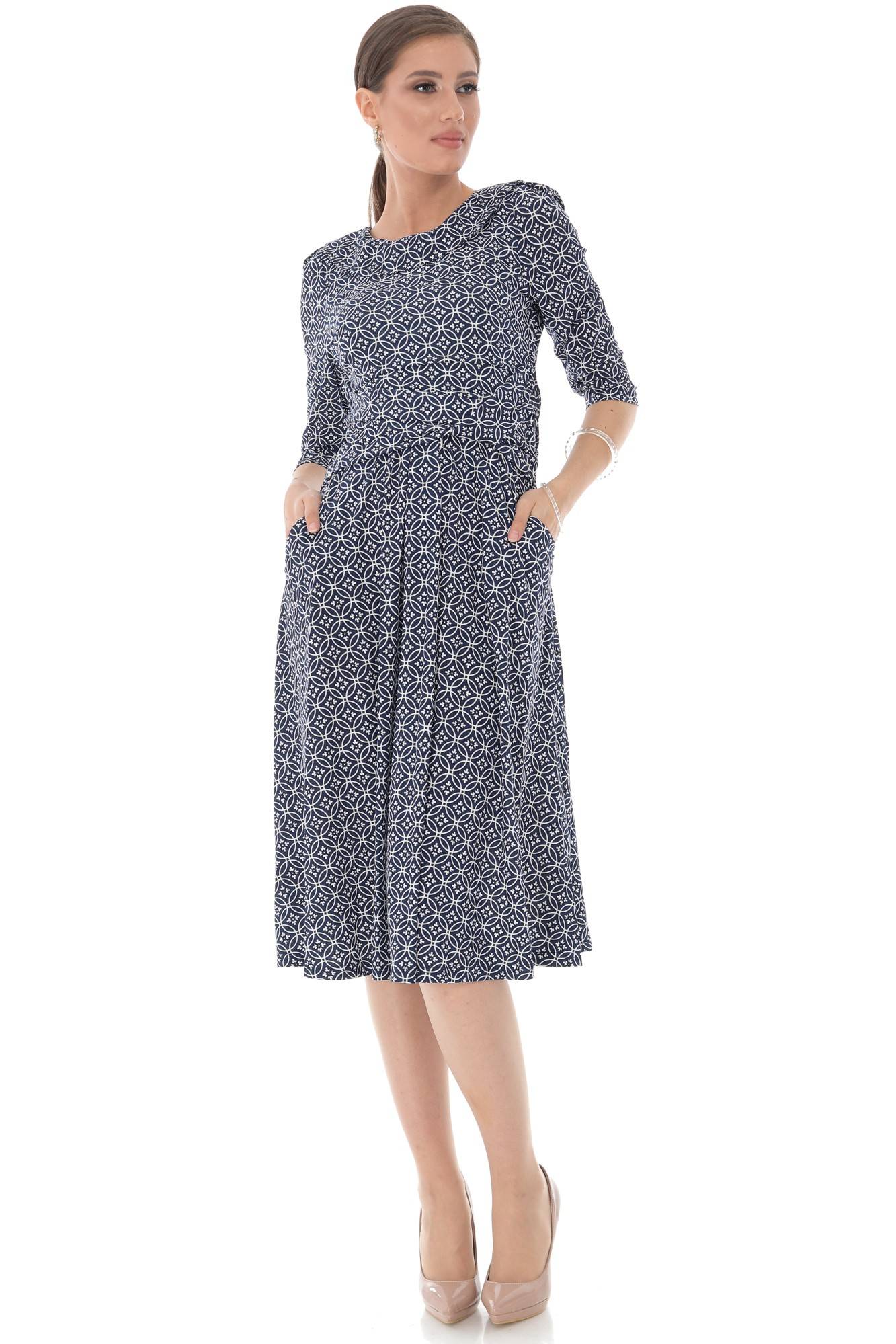 Rochie bleumatin, ROH, cu decolteu stil barcuta, 40 - eMAG.ro