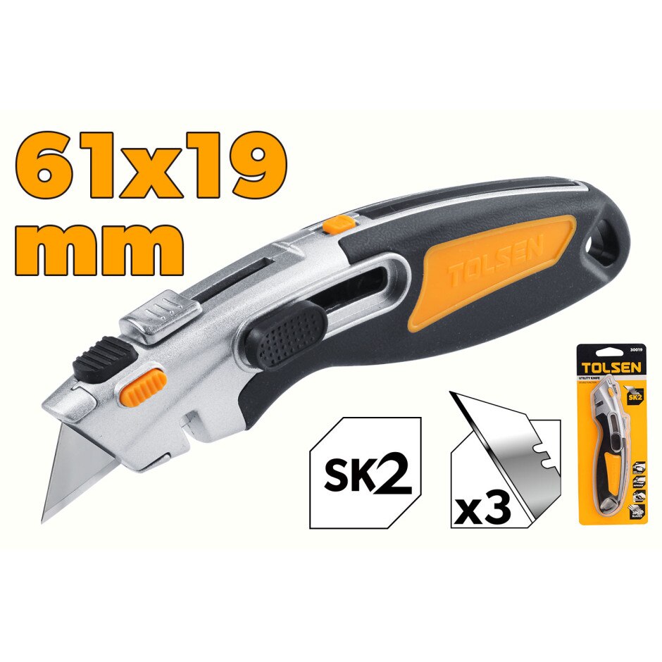 Cutter utilitar TOLSEN cu dublu mecanism, corp zinc cu TPR, blocare si ...