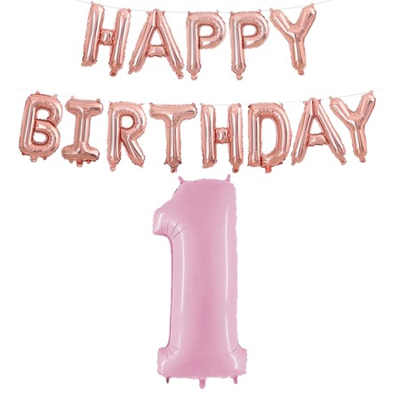 Set baloane pentru primul an, litere 40cm HAPPY BIRTHDAY, rosegold ...