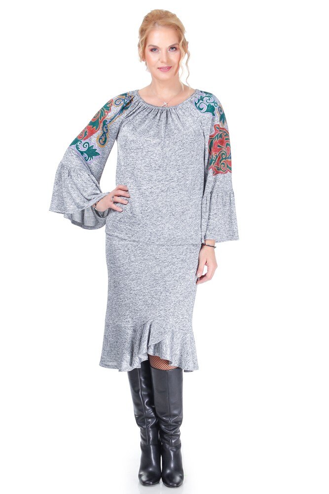 Bluza jerse gri pictat Liza Panait R-2010E, 46 EU - eMAG.ro