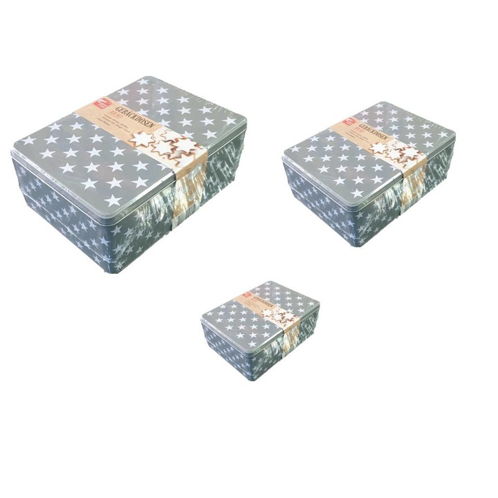 Set 3 cutii metalice, fursecuri, alimente, 3 in 1, 22x16x9 cm, 20x13x8 ...