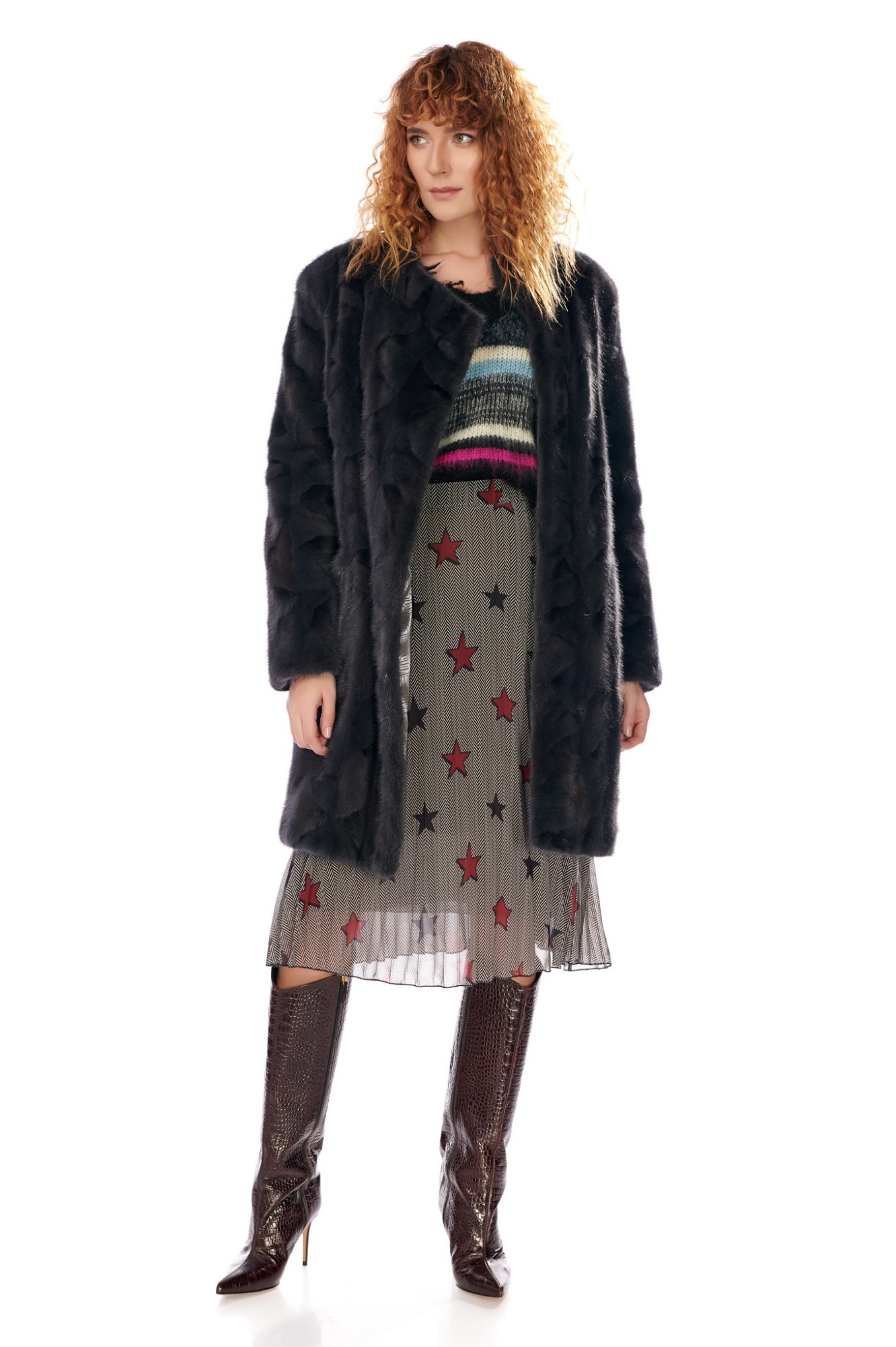 Haina lunga din blana naturala de nurca, CuAnna, gri inchis, S-M - eMAG.ro