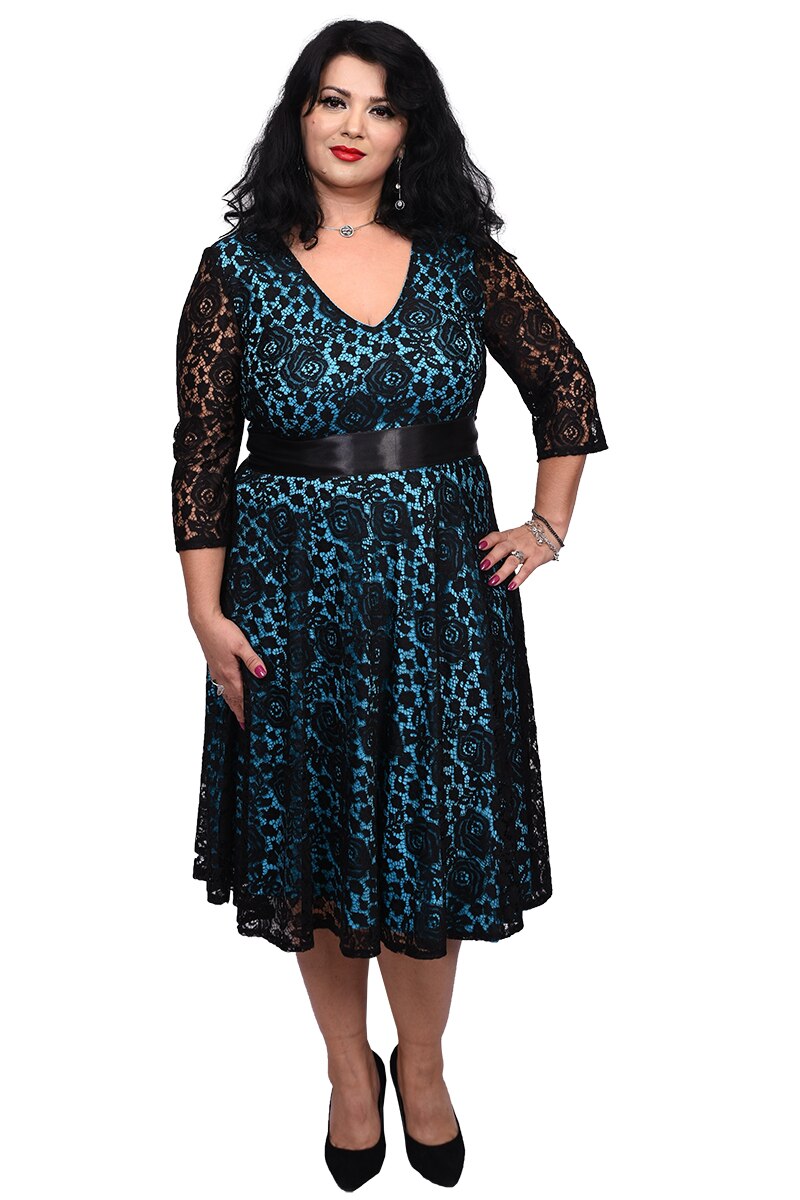 Rochie Lolita, Prima Diva, marime 46EU, negru pe fond bleu - eMAG.ro