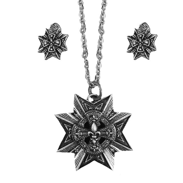 Set lantisor lung si cercei vintage Fashion Leader dama, argintii, 68 ...