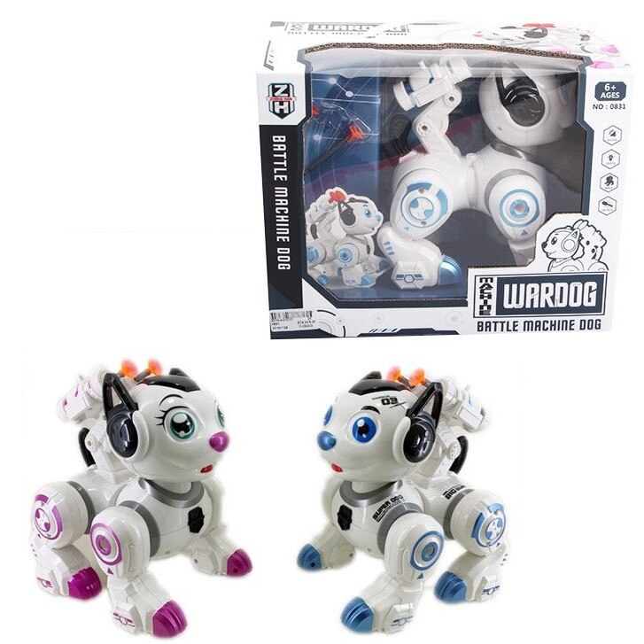 Catel robot de jucarie, merge, are sunete, lumini si lansator de sageti ...