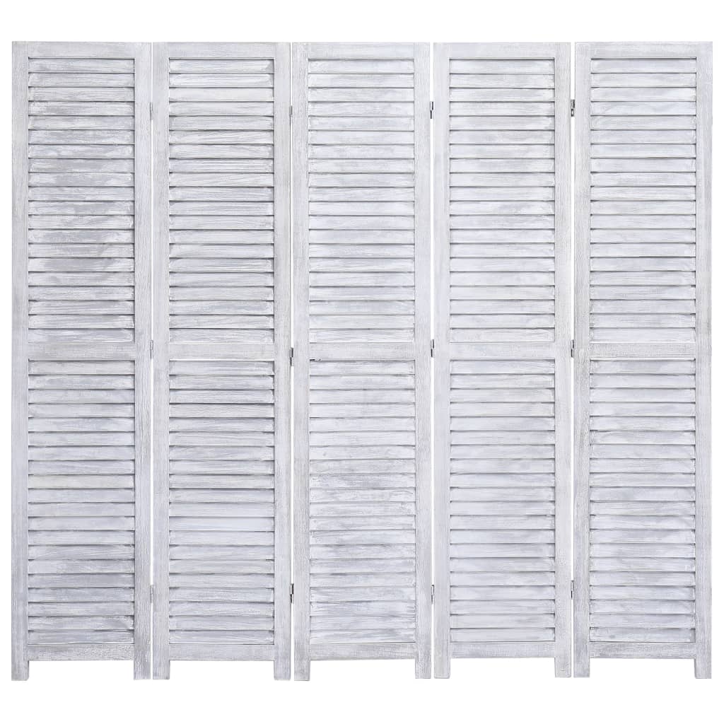 Paravan de camera 5 panouri, vidaXL, Lemn, 175 x 165 cm, Gri - eMAG.ro