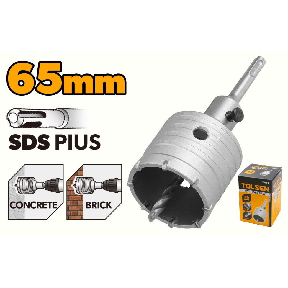 Carota beton TOLSEN 65 mm cu vidia, prindere SDS Plus, 8 dinti, adaptor ...