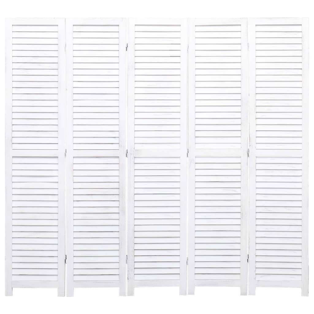 Paravan de camera 5 panouri, vidaXL, Lemn, 175 x 165 cm, Alb - eMAG.ro