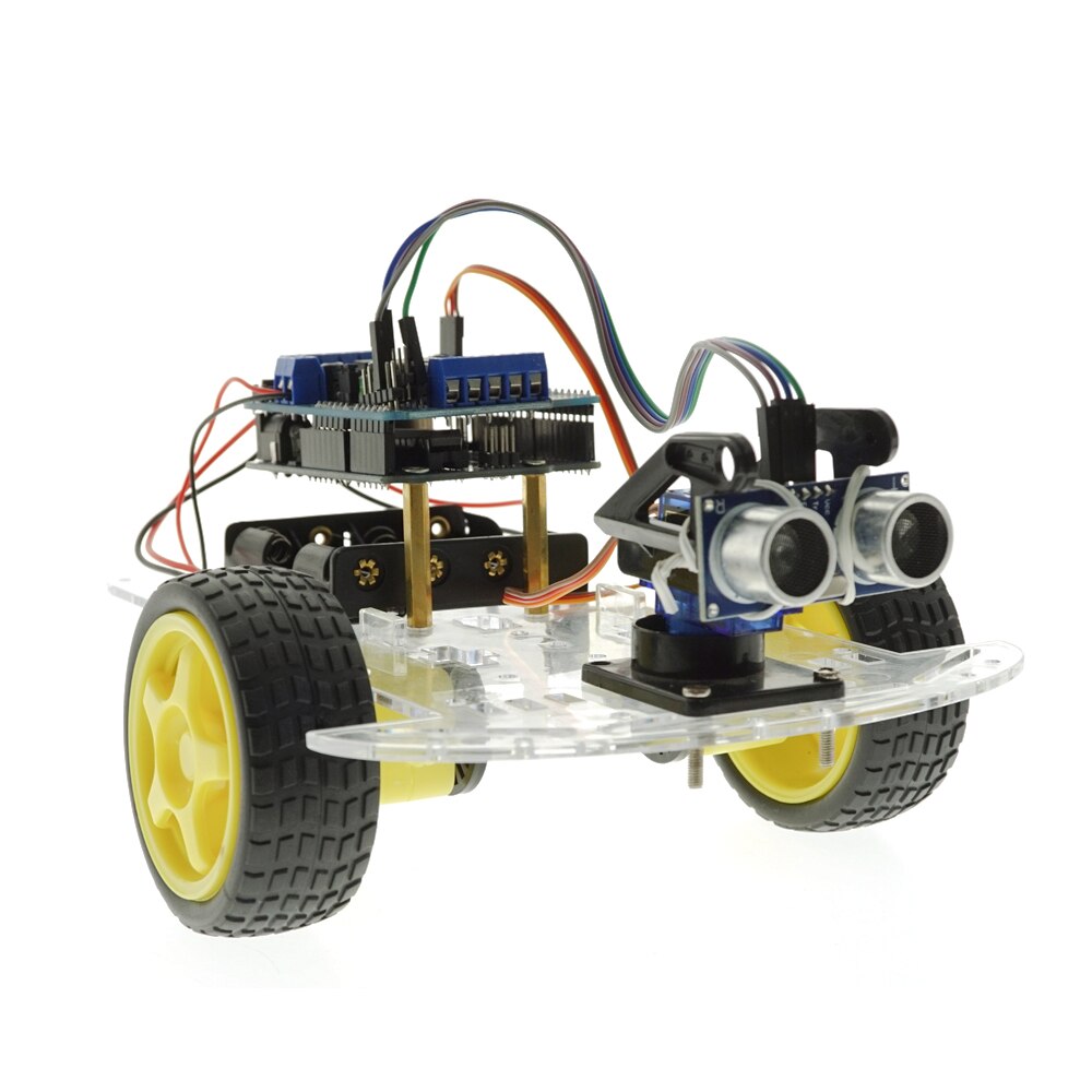Kit Robot smart car cu sasiu 2WD cu arduino UNO R3 si senzor ultrasonic ...