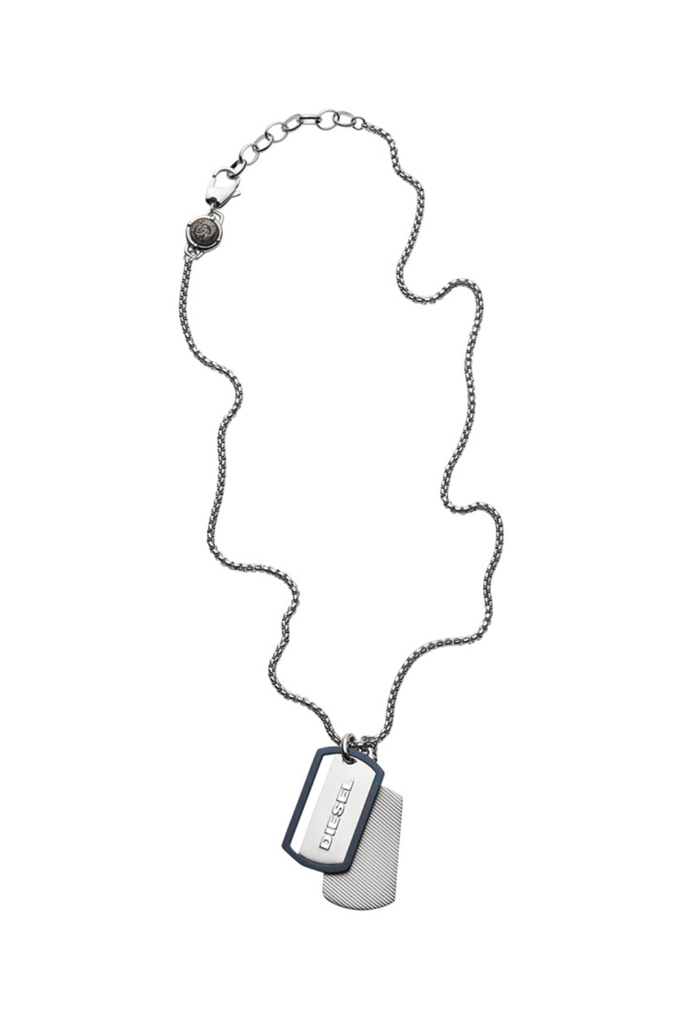 Diesel, Colier cu placuta metalica cu logo gravat, Argintiu - eMAG.ro