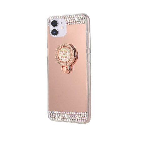 Husa oglinda, pietricele si inel compatibila cu Iphone 11 Roz - eMAG.ro