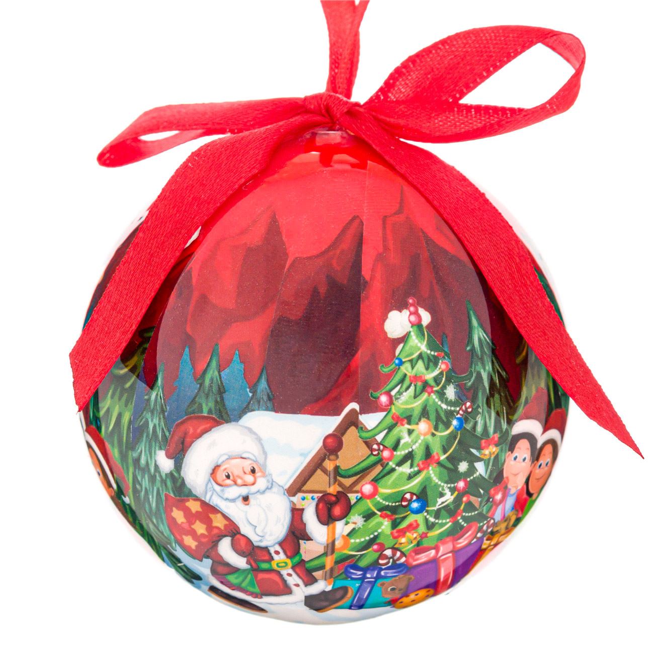 Glob decorativ cu imprimeu brad si Mos Craciun, 7.5 cm - eMAG.ro