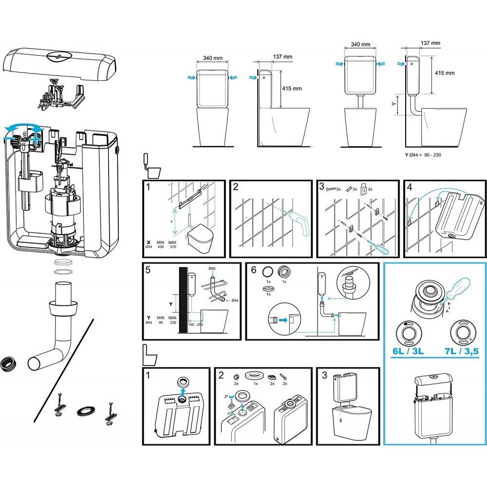 Rezervor WC semi inaltime sau pe vas, anticondens Cornat Leda New 3/6 l ...