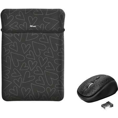 Husa laptop cu mouse wireless Trust Yvo, 15.6", Black Hearts - eMAG.ro