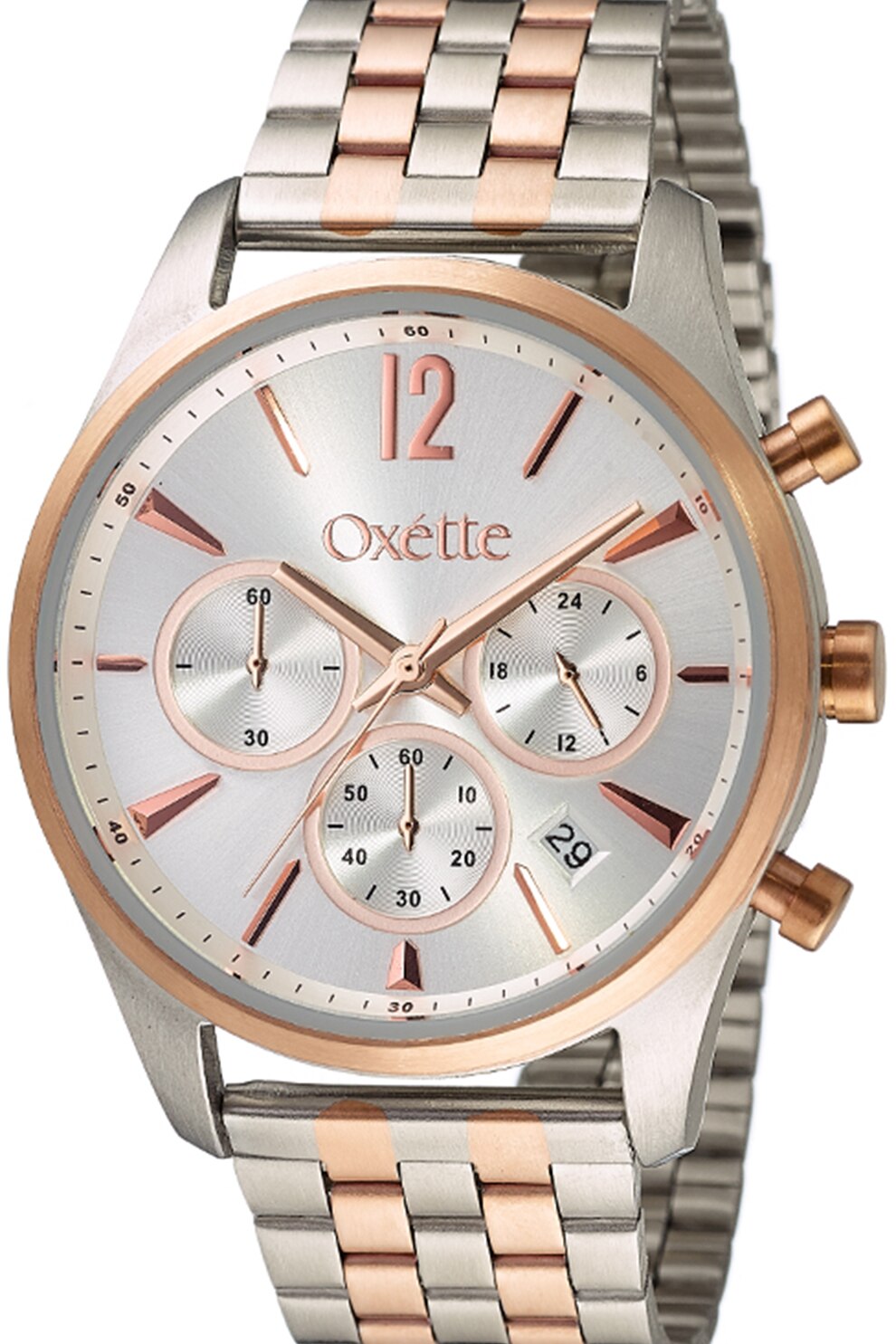 OXETTE, Часовник с хронограф и покритие от 18K розово злато, Сребрист ...