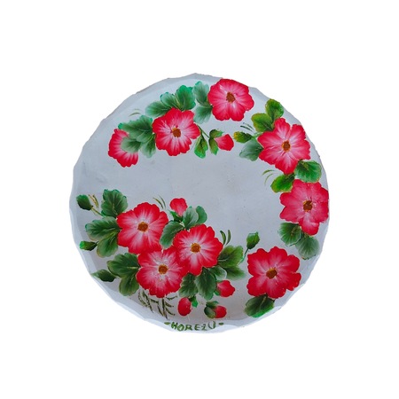 Scaun cu trei picioare, living/bucatarie/dormitor, lemn, pictat manual ...