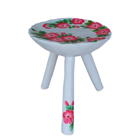 Scaun cu trei picioare, living/bucatarie/dormitor, lemn, pictat manual ...