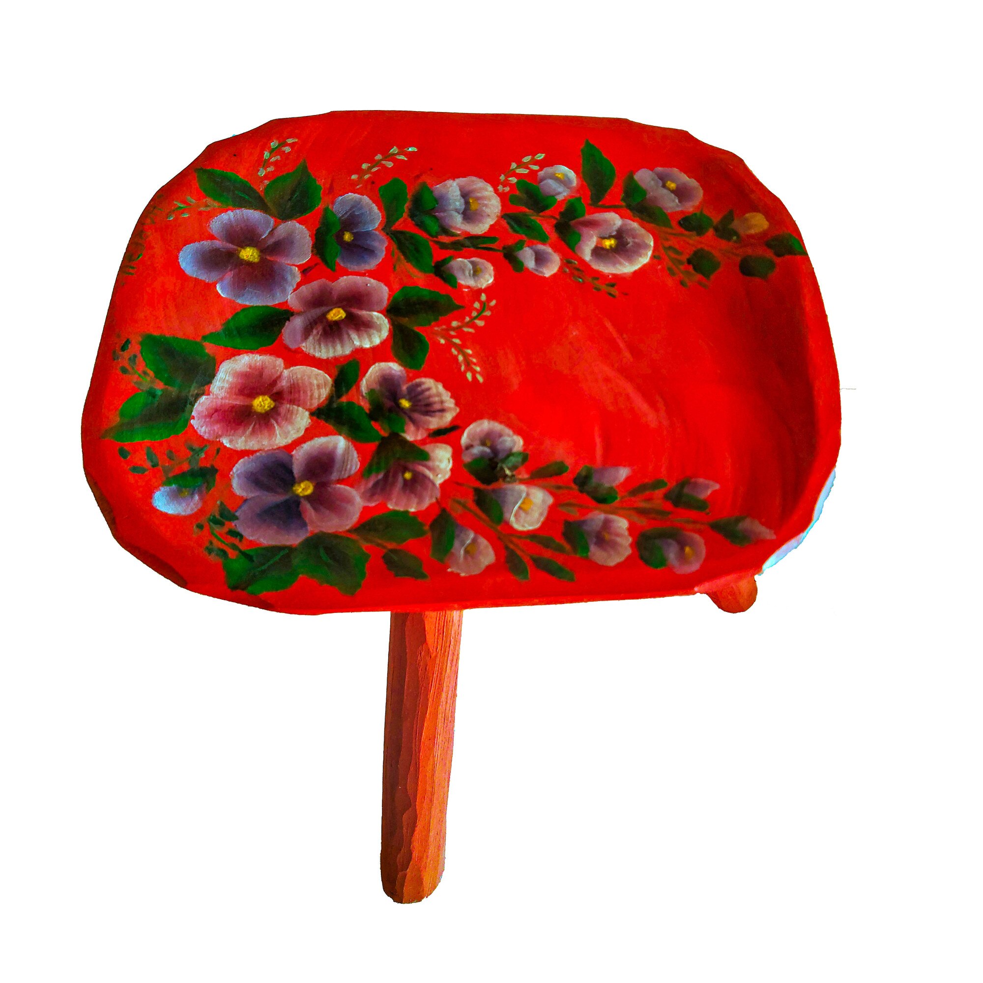 Scaun cu trei picioare, living/bucatarie/dormitor, lemn, pictat manual ...