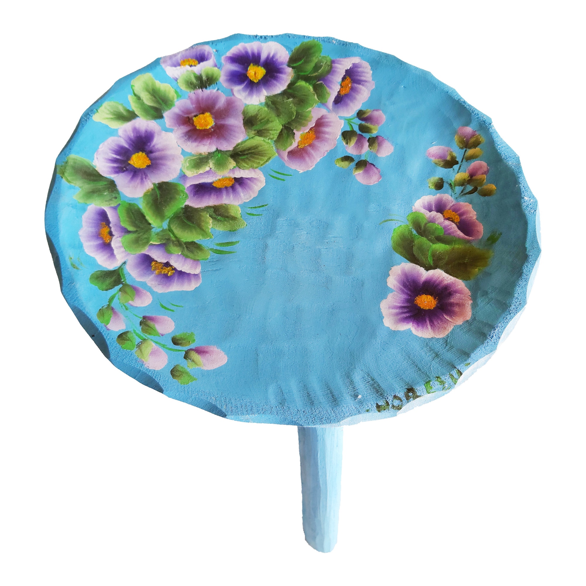 Scaun cu trei picioare, living/bucatarie/dormitor, lemn, pictat manual ...